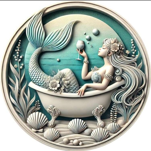 Wall Decor | Metal Mermaid Decor Circular Sign Mermaid In Bathtub ...